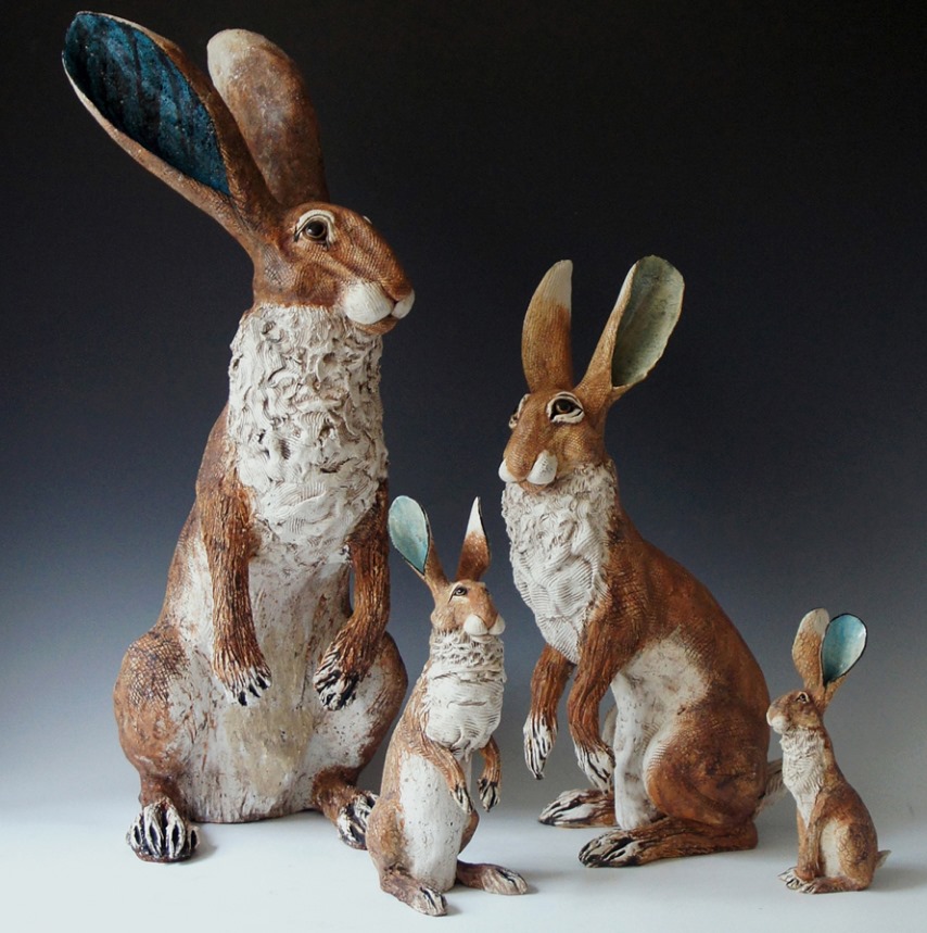 Beautifully crafted in clay, this family of hares by Gin Durham evokes ...